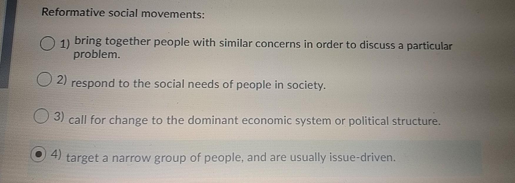 Solved Reformative social movements: 1) bring together | Chegg.com