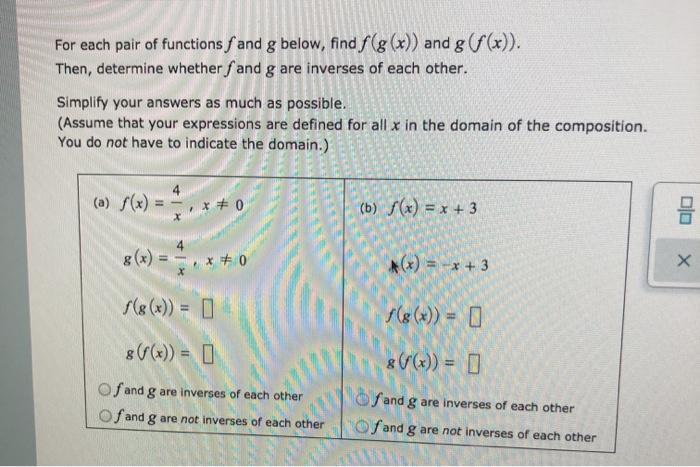Solved For each pair of functions f and g below, find | Chegg.com