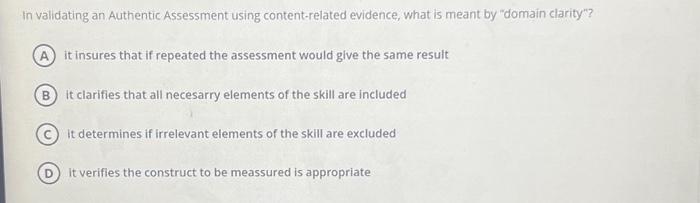 Solved In validating an Authentic Assessment using | Chegg.com