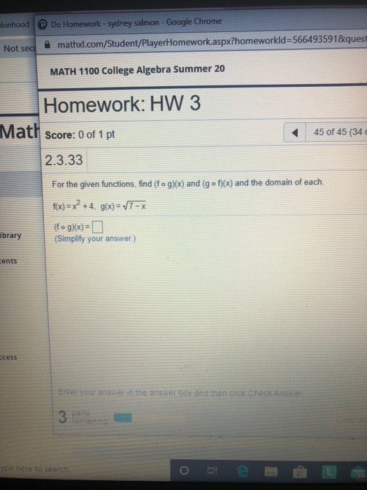 Solved Kaspxhomework MATH 1100 College Algebra Summer 20 | Chegg.com