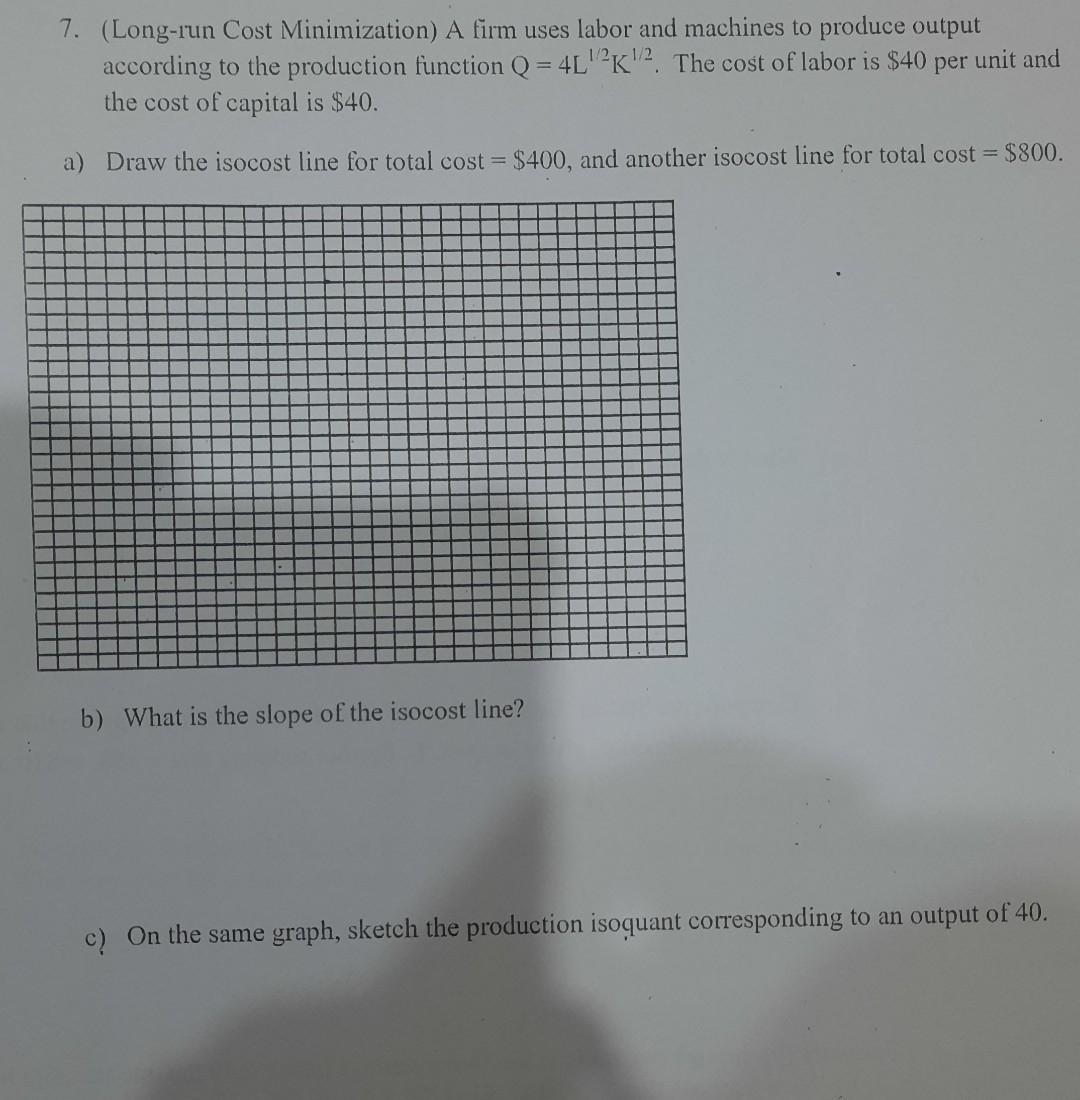 Solved 7. (Long-run Cost Minimization) A firm uses labor and | Chegg.com