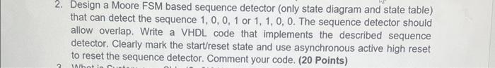 Solved Design a Moore FSM based sequence detector (only | Chegg.com