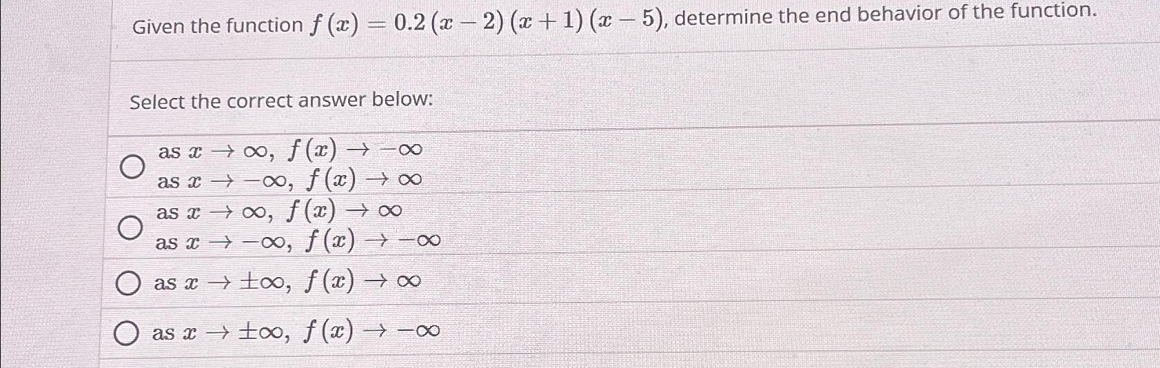 Solved Given the function f(x)=0.2(x-2)(x+1)(x-5), | Chegg.com