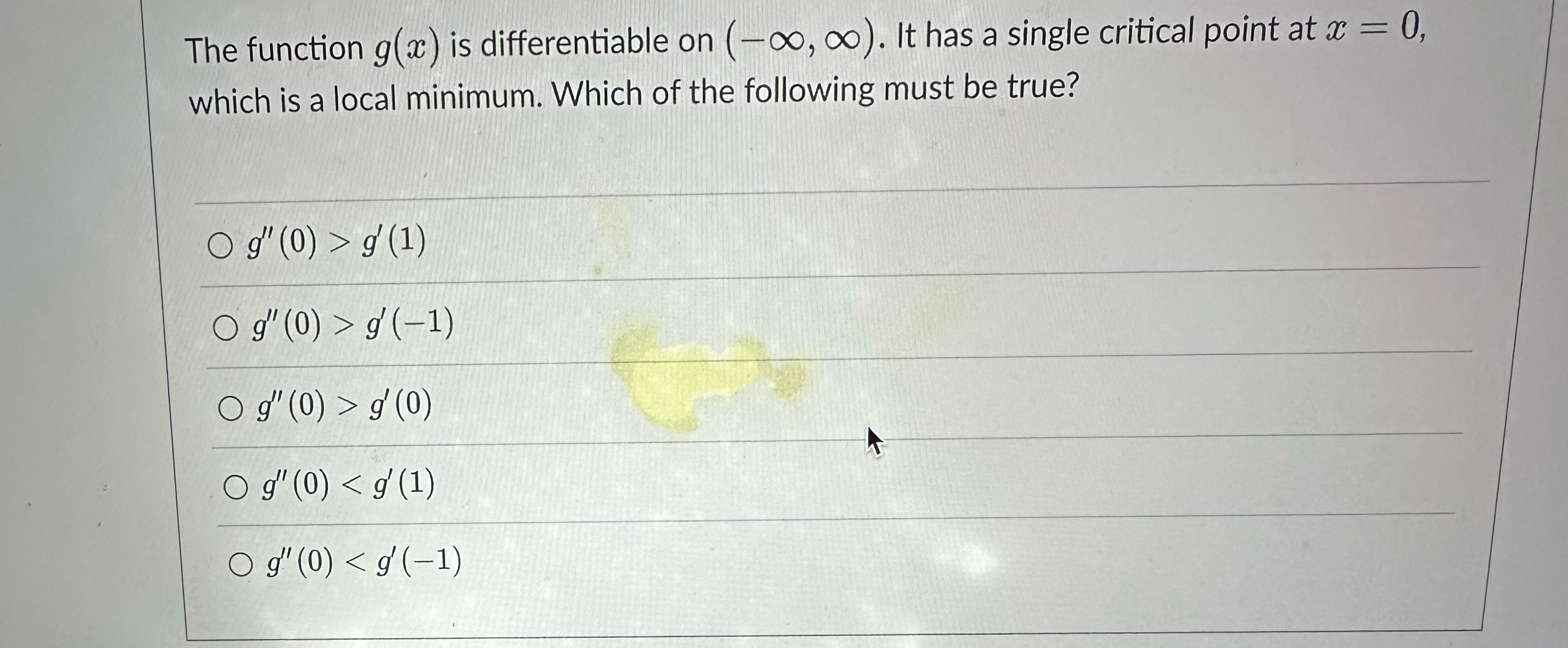 Solved The function g(x) ﻿is differentiable on (-∞,∞). ﻿It | Chegg.com