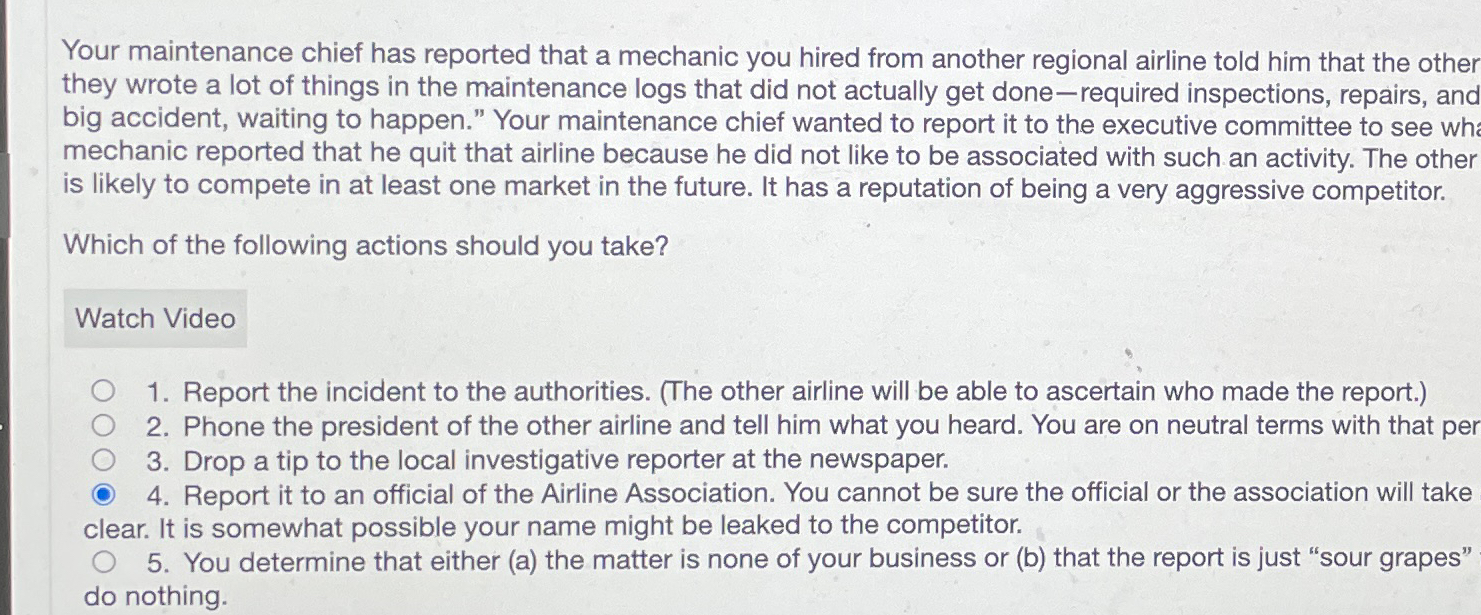 Solved Your maintenance chief has reported that a mechanic | Chegg.com