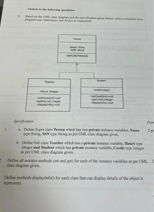 Solved inJAVA. Make sure that there are FOUR classes (the | Chegg.com