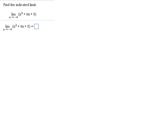 Solved Find the indicated limit. limx rightarrow -4 (x2 + | Chegg.com