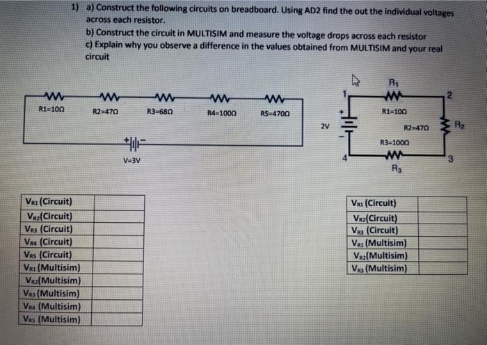 Solved 1) a) Construct the following circuits on breadboard. | Chegg.com