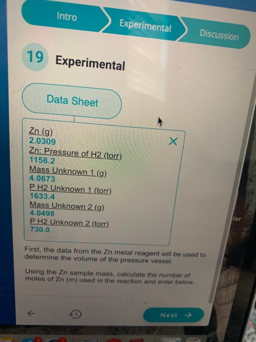 Solved Intro Experimental Discussion 19 Experimental Data | Chegg.com