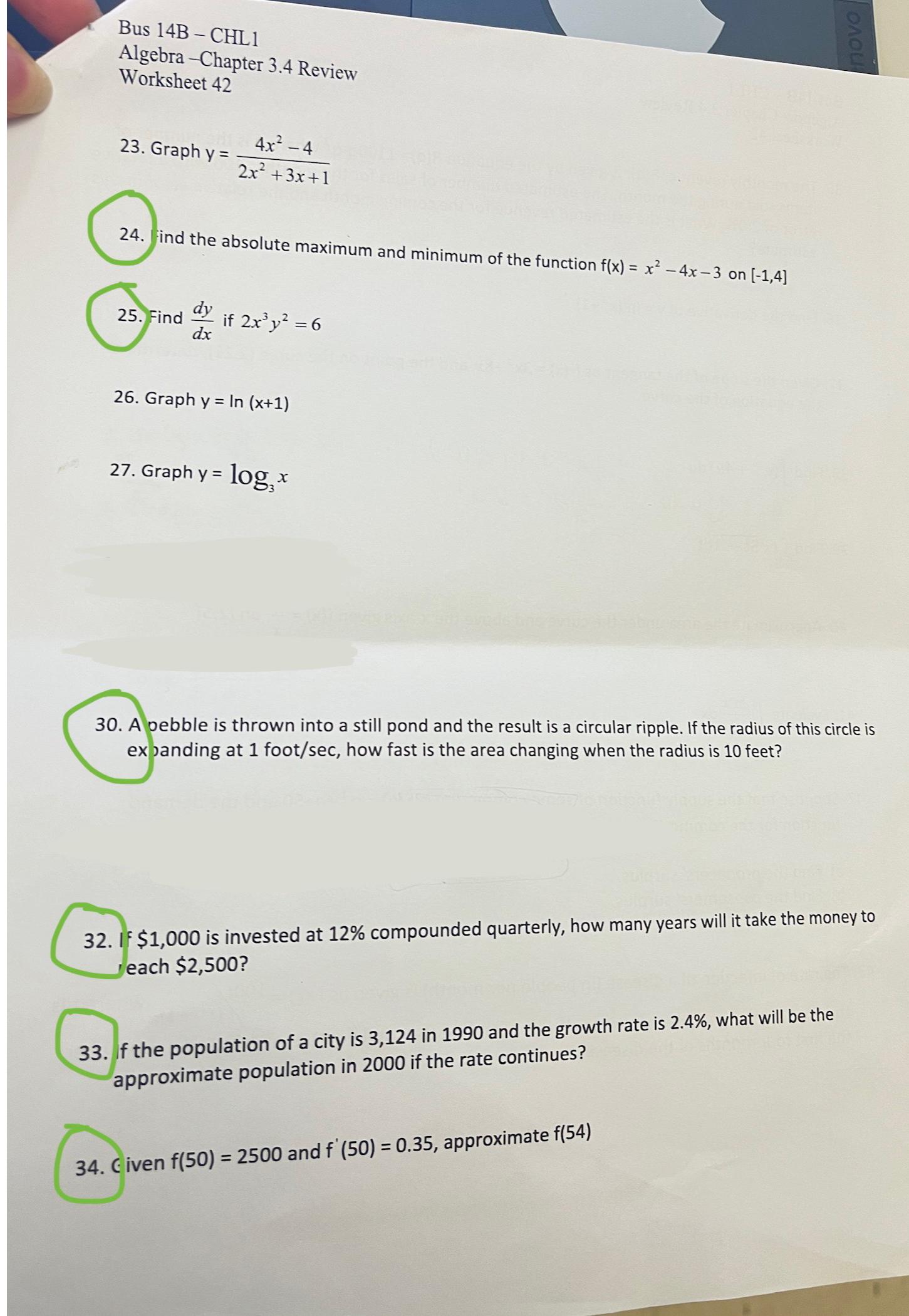 Solved Bus 14B-CHL1Algebra-Chapter 3.4 ﻿ReviewWorksheet | Chegg.com