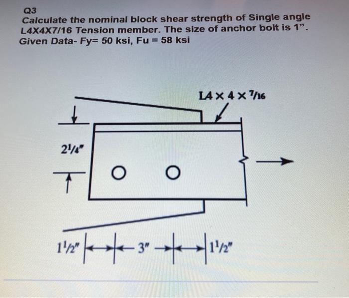 Solved Q3 Calculate the nominal block shear strength of | Chegg.com