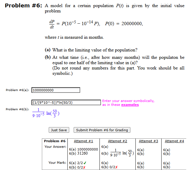 Solved A model for a certain population P(t) ﻿is given by | Chegg.com