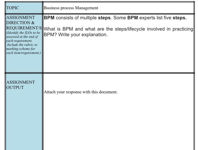 Solved |TOPIC Business process Management ASSIGNMENT BPM | Chegg.com