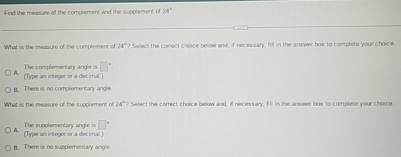 Solved Find the measure of the complement and the supplement | Chegg.com