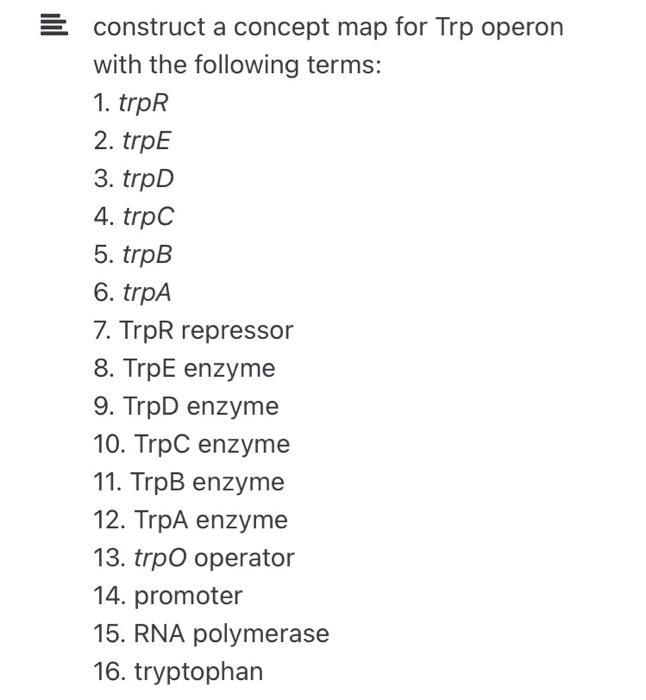 Solved E construct a concept map for Trp operon with the | Chegg.com