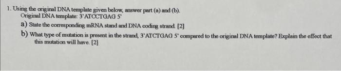 Solved 1. Using the original DNA template given below, | Chegg.com
