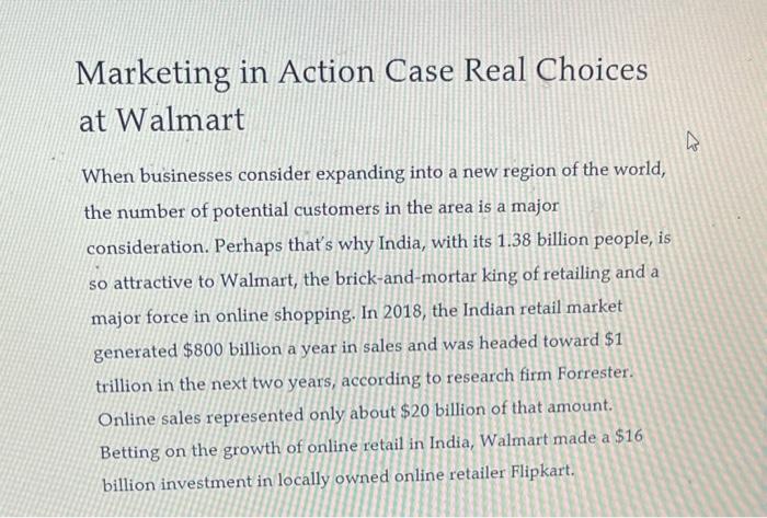 Solved Marketing in Action Case Real Choices at Walmart When | Chegg.com