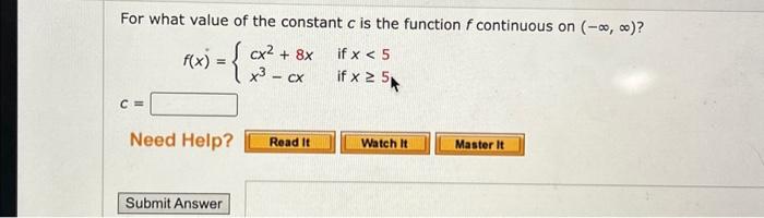 Solved For what value of the constant c is the function of | Chegg.com