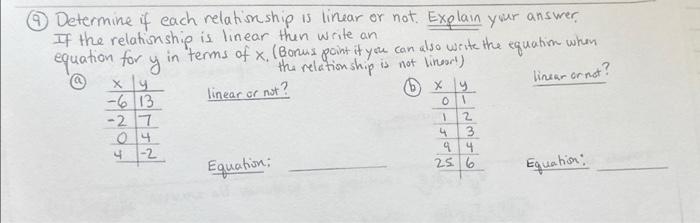 Solved 7) Determine if each relation ship is linear or not. | Chegg.com