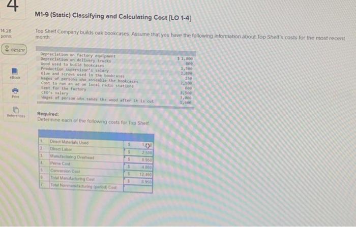Solved 4 M1-9 (Static) Classifying and Calculating Cost [LO | Chegg.com