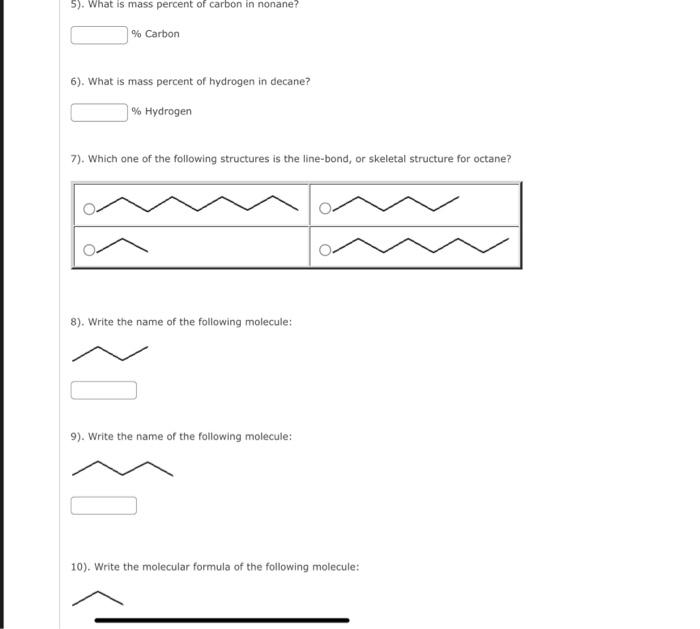 Solved 1). What is the molecular formula for decane? 2). | Chegg.com