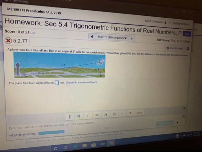 Solved a plane rises from take-off and flies at a angle of 3 | Chegg.com