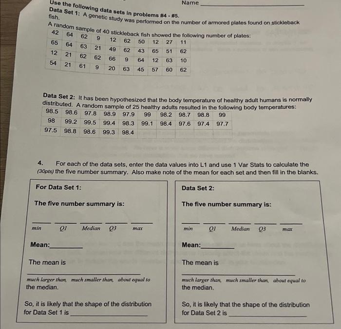 Solved Use The Following Data Sets In Problems 4 5 Data