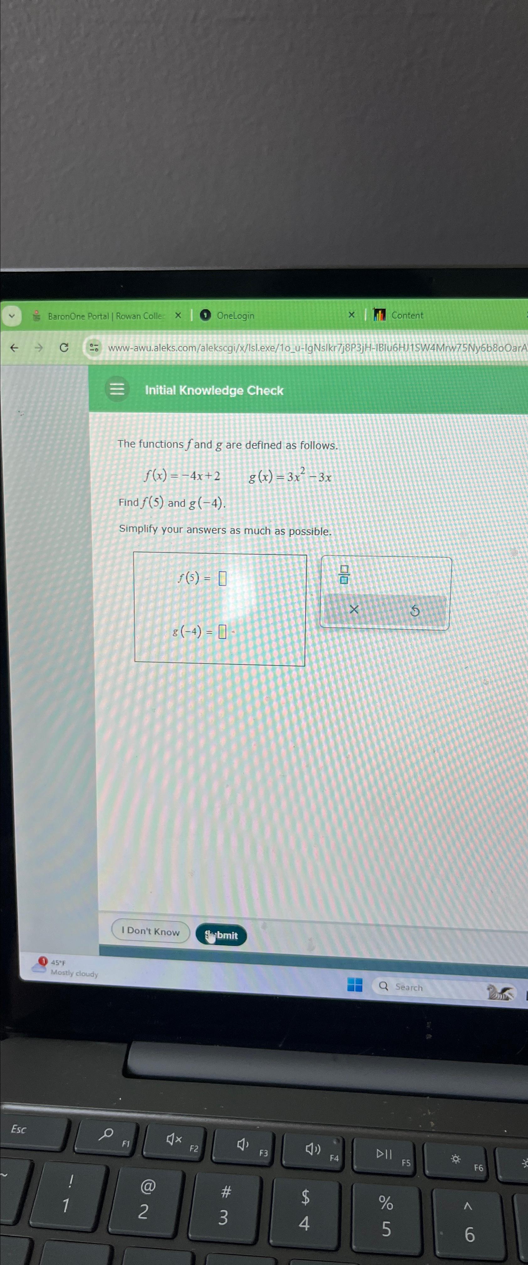 Solved Initial Knowledge CheckThe functions f ﻿and g ﻿are | Chegg.com