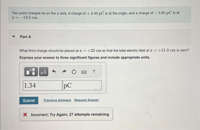 Solved Two point charges lie on the x axis. A charge of | Chegg.com