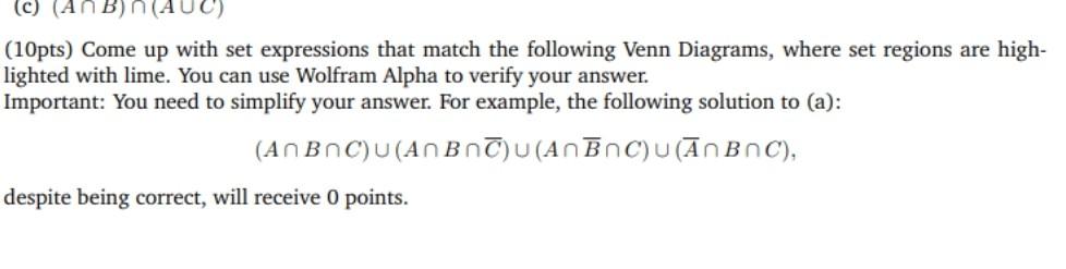 Solved (10pts) Come up with set expressions that match the | Chegg.com Solved (10pts) Come up with set expressions that match the | Chegg.com