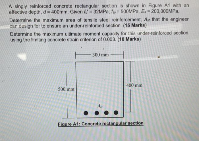 Solved A singly reinforced concrete rectangular section is | Chegg.com