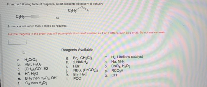 Solved From the following table of reagents, select reacents | Chegg.com