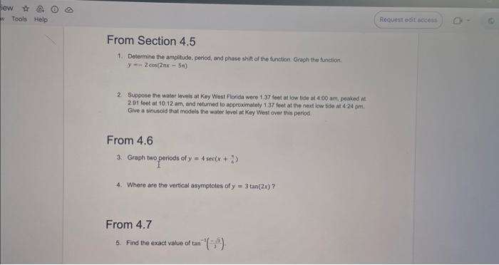 Solved 1. Determine the amplitude, period, and phaso shit of | Chegg.com