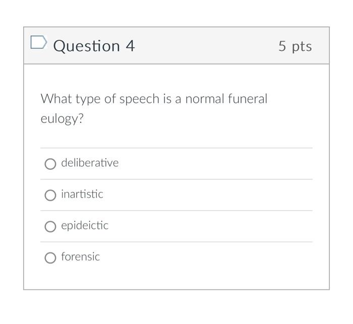 Question 4 What type of speech is a normal funeral | Chegg.com