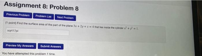 Solved Assignment 8 Problem 8 Previous Problem Problem List 