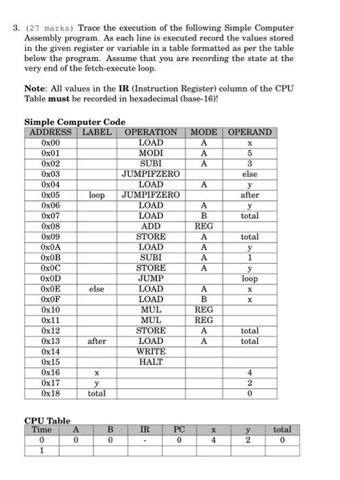 Solved 3. (27 marks) Trace the execution of the following | Chegg.com