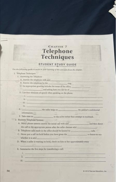 CHAPTER 7 Telephone Techniques STUDENT STUDY GUIDE | Chegg.com