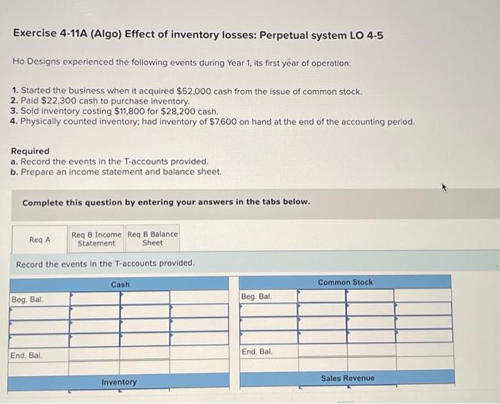 Solved Exercise 4-11A (Algo) Effect of inventory losses: | Chegg.com