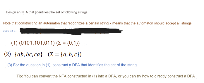 Solved Design an NFA that [identifies] ﻿the set of following | Chegg.com