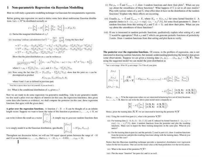 Solved 1 Non Parametric Regression Via Bayesian Modelling