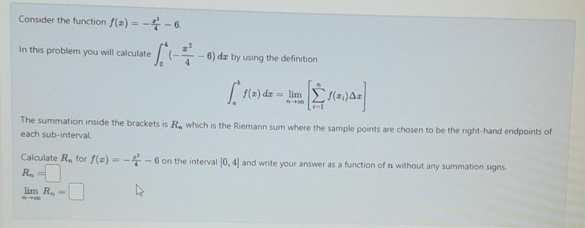 Solved Consider the function f(x)=−4x2−6. In this problem | Chegg.com