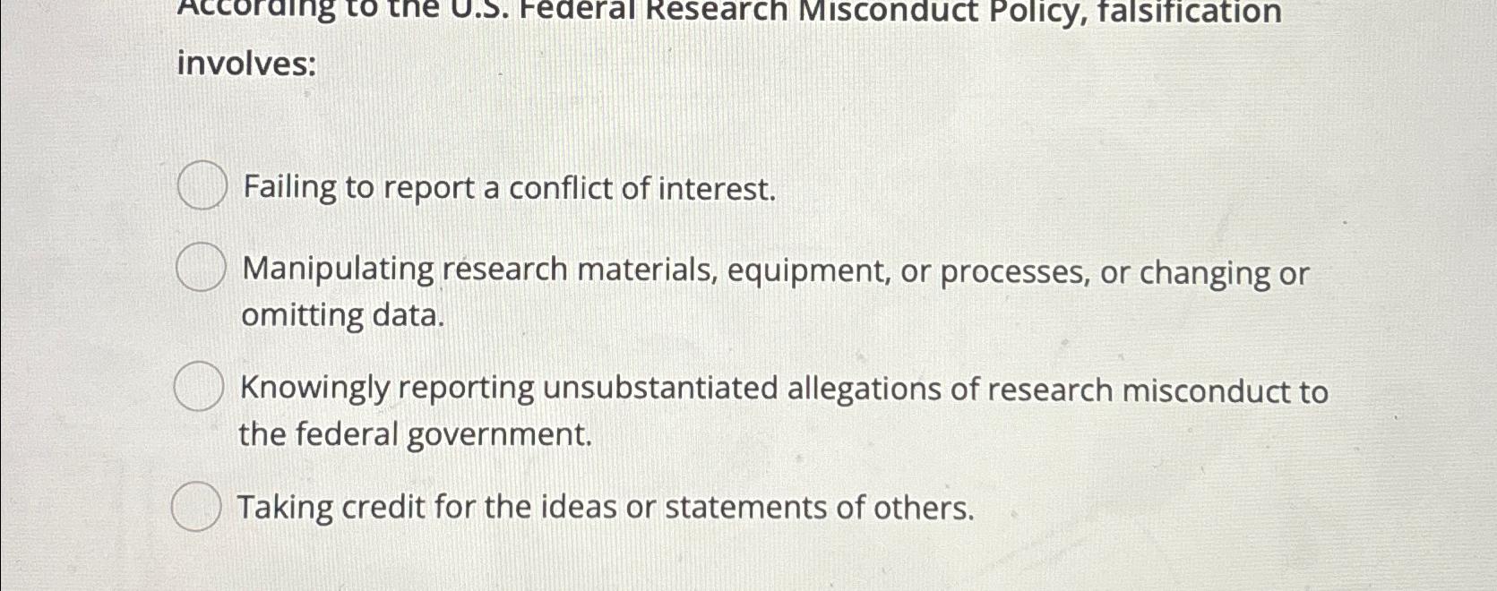 Solved involves:Failing to report a conflict of | Chegg.com