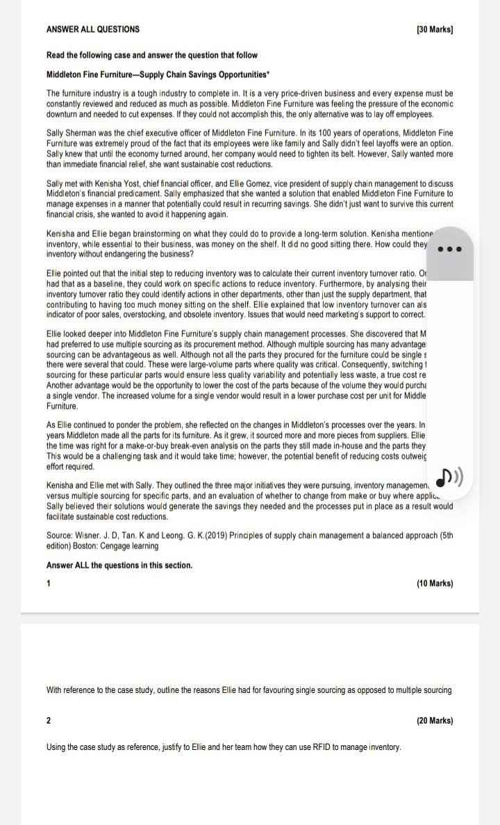 Solved ANSWER ALL QUESTIONS [30 Marks] Read the following | Chegg.com