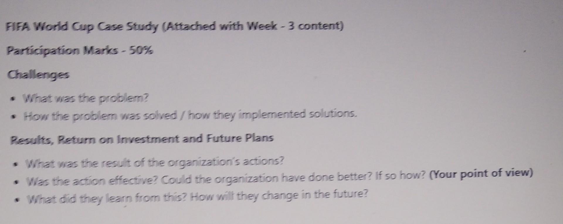 Solved FFA World Cup Case Study (Attached with Week - 3 | Chegg.com