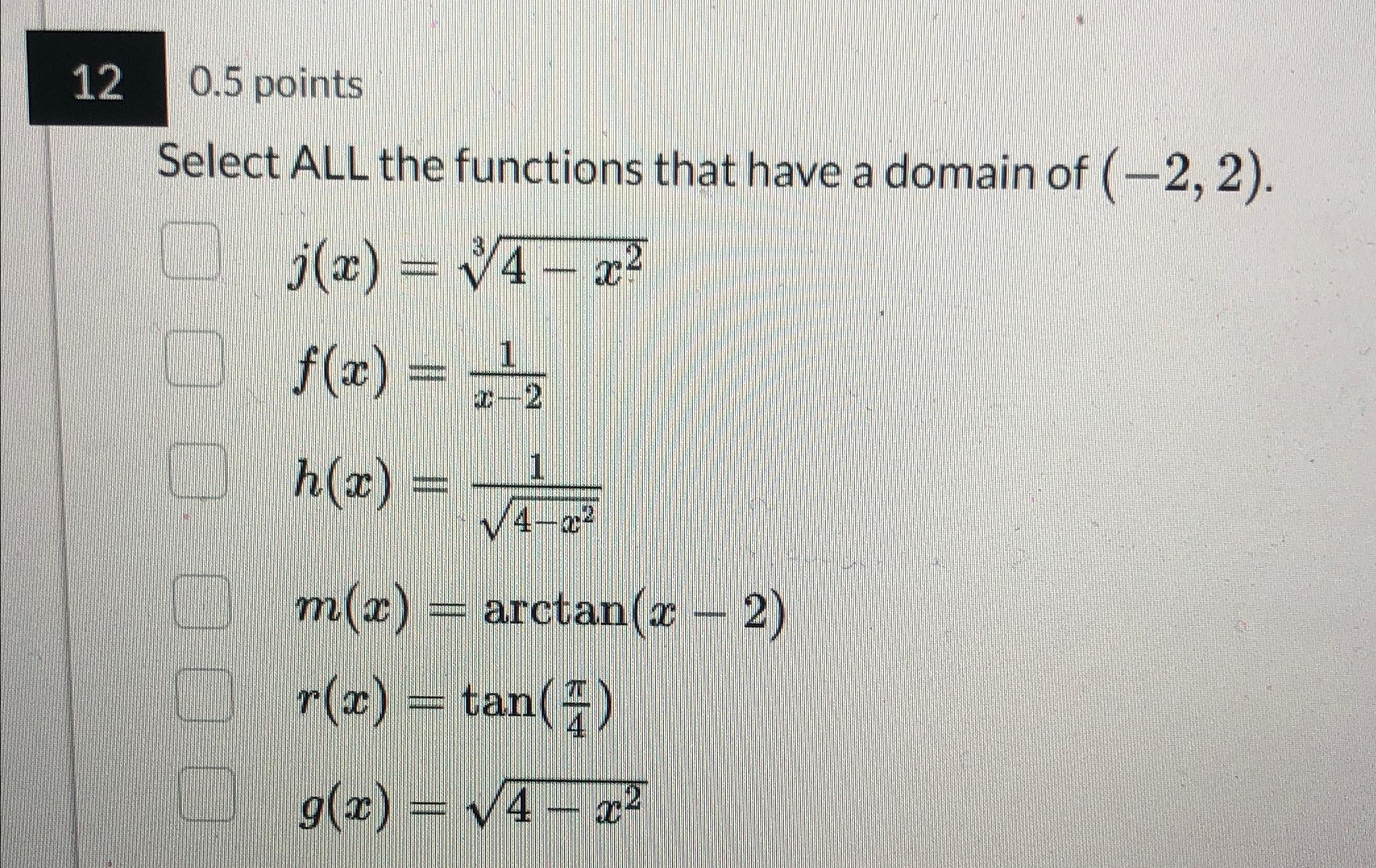 Solved 12 0.5 ﻿pointsSelect ALL the functions that have a | Chegg.com