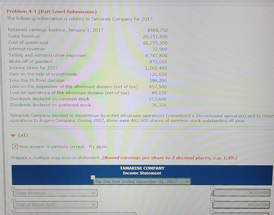 Solved Problem 4-1 (Part Level Submission) The following | Chegg.com