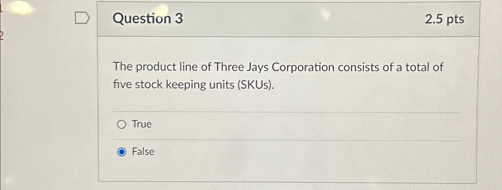 Solved Question 32.5ptsThe product line of Three Jays | Chegg.com