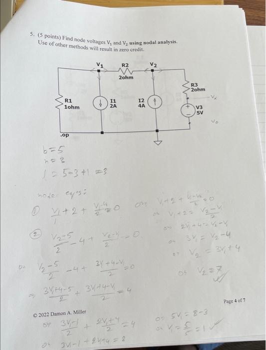 Solved 5 5 Points Find Node Voltages V1 And V2 Using 