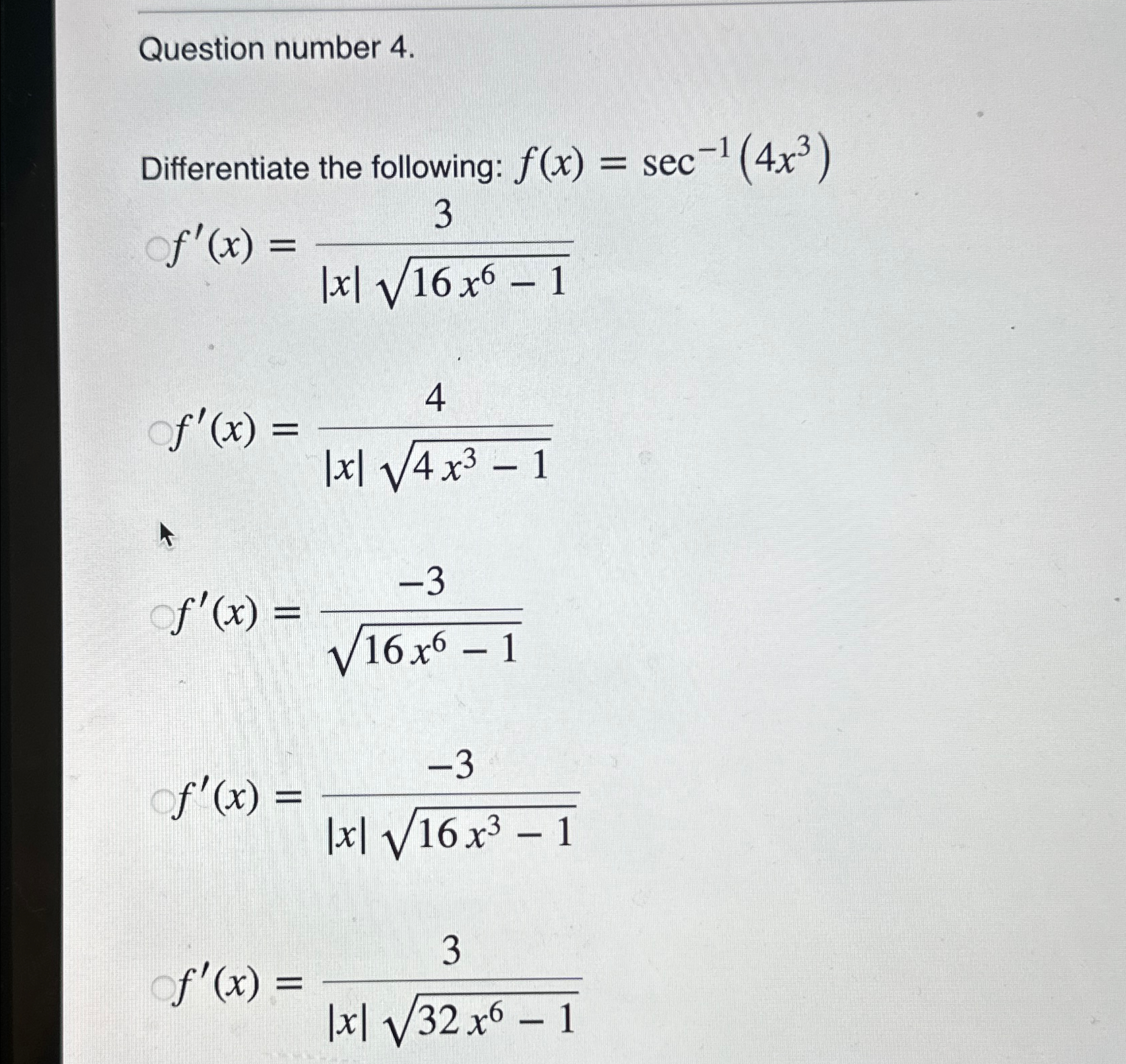 Solved Question number 4.Differentiate the following: | Chegg.com