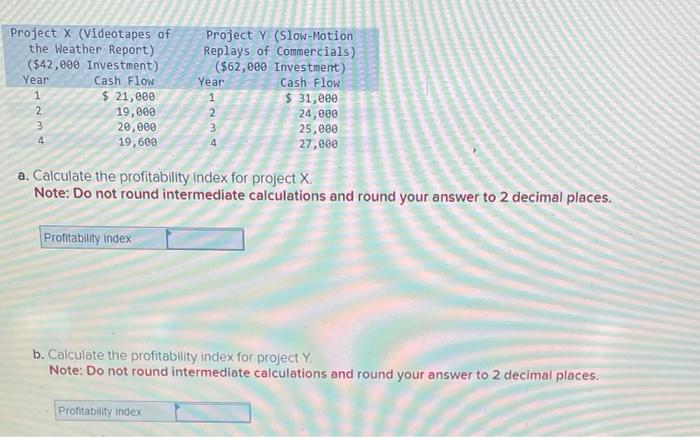Solved a. Calculate the profitability index for project X. | Chegg.com